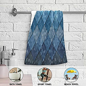 ZOEO Mermaid Face Towel Set of 2, Ocean Blue Teal Mermaid Fish Scales Geometric Rhombus Hand Towel Dish Towels Cotton Bath Decor Set for Kids 30x15 inch Gym Yoga Towels for Mothers Day