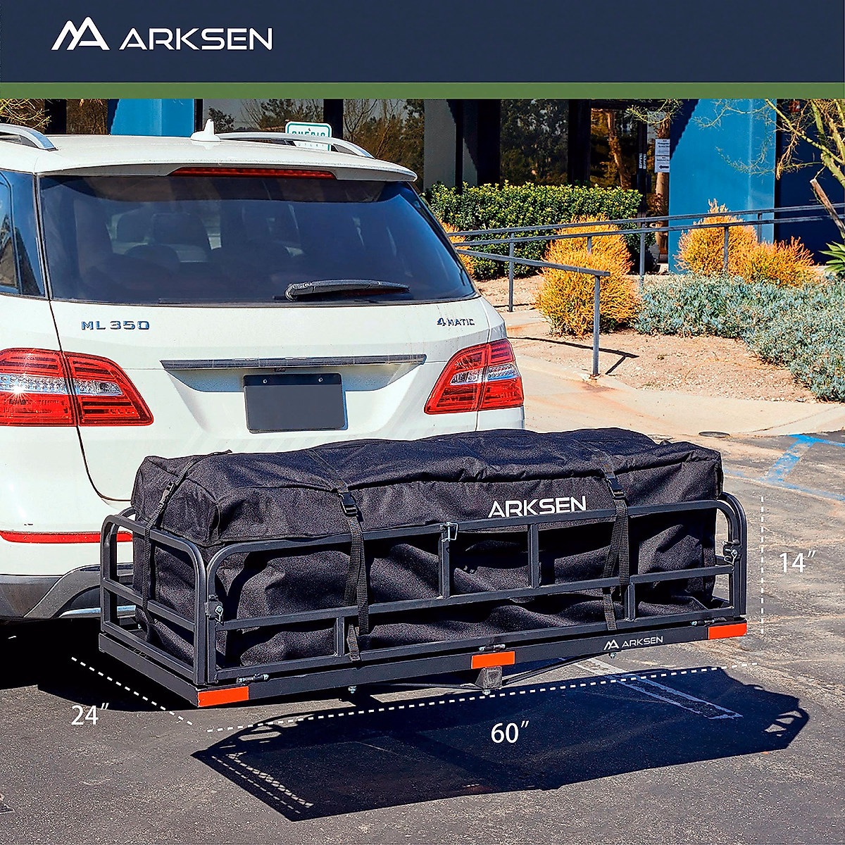 ARKSEN 60 x 24 Inch Folding Cargo Rack Carrier 500 Lbs Heavy Duty Capacity 2 Inch Receiver Luggage Basket Hitch Fold Up for SUV Pickup Camping Traveling Black
