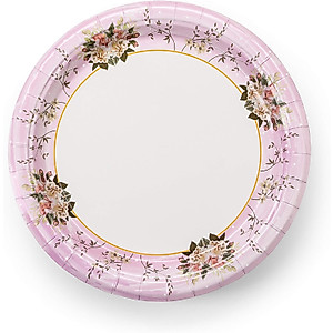 ROYAL BLUEBONNET Paper Plates and Napkins Set, Floral Design, 24 Pieces, Pink, Spring, Disposable Party Supplies