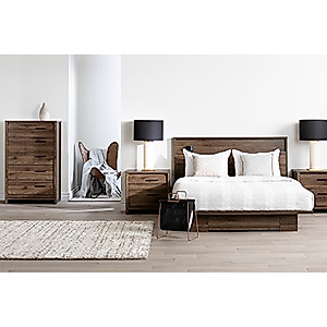 South Shore Tao Platform Bed with Drawer, Full/Queen, Natural Walnut