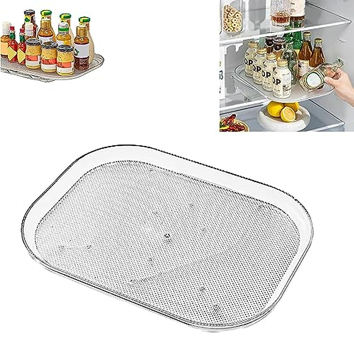 Square Lazy Susan for Refrigerator,Countertop Condiment Storage Rack Turntable Organizer for Rectangular Long & Oblong Tables,Household Rotating Rack for Kitchen, Bedroom (13.78" 10.24")