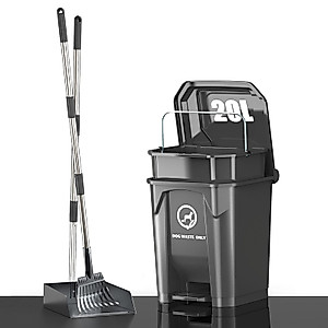 Meegood Dog Poop Trash Can for Outdoors with Dog Pooper Scooper, 20L/5.2 Gal Large Capacity Dog Waste Trash Can with Lid, Pedal and Removable Inner, Pet Waste Disposal Station Odor Control Outside