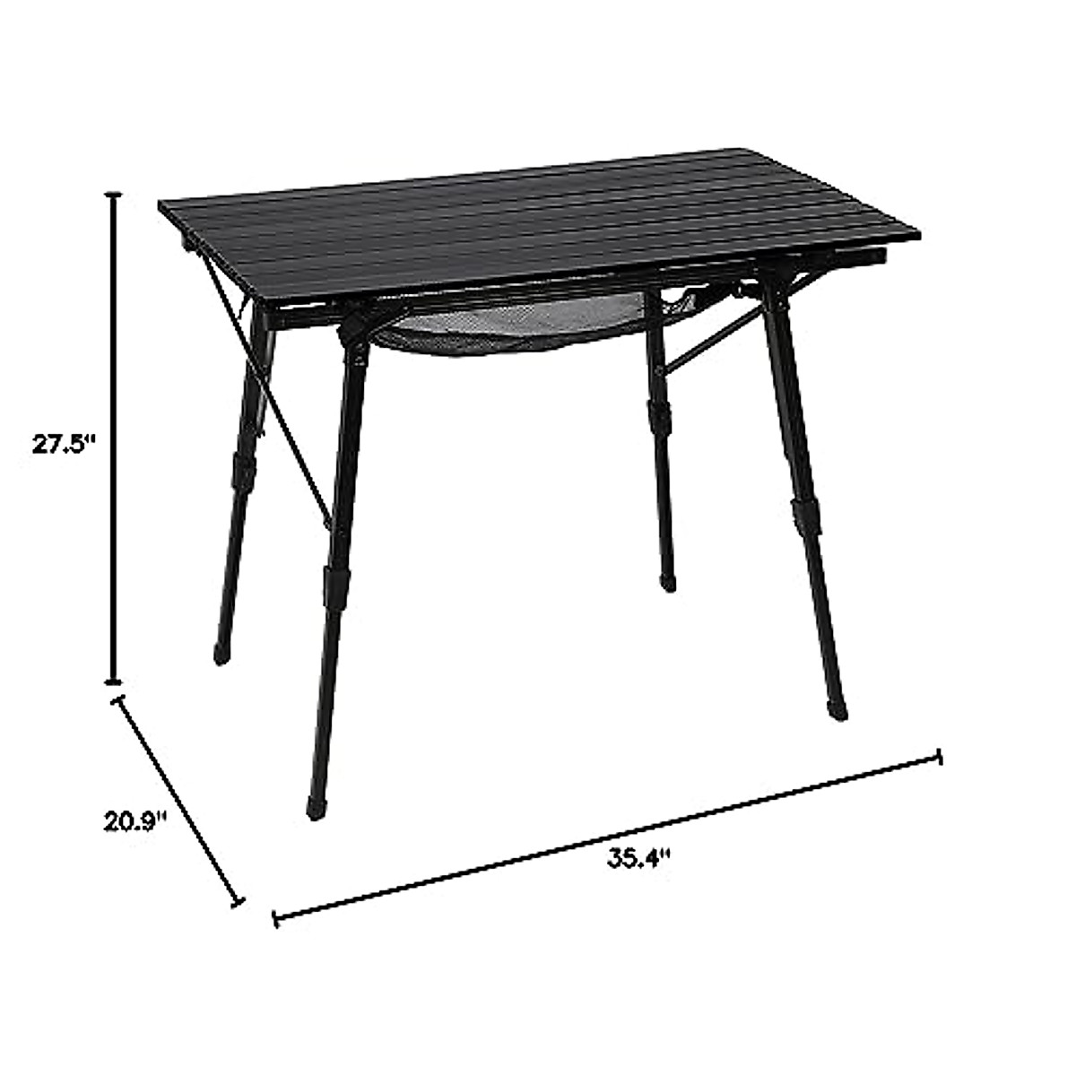 PORTAL Camping Table Foldable Portable with Adjustable Legs, Aluminum Folding Table Roll Up Table with Carrying Bag for Outdoor, Beach, Picnic, Backyards, BBQ and Party, Black