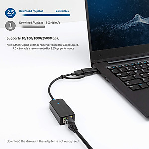 Cable Matters USB C to 2.5 Gigabit Ethernet Adapter, USB to 2.5 Gigabit Ethernet Adapter, Not Compatible with M2 Macs (2.5g Ethernet to USB, 2.5gbps Ethernet Port) -Compatible with Thunderbolt 4 USB 4