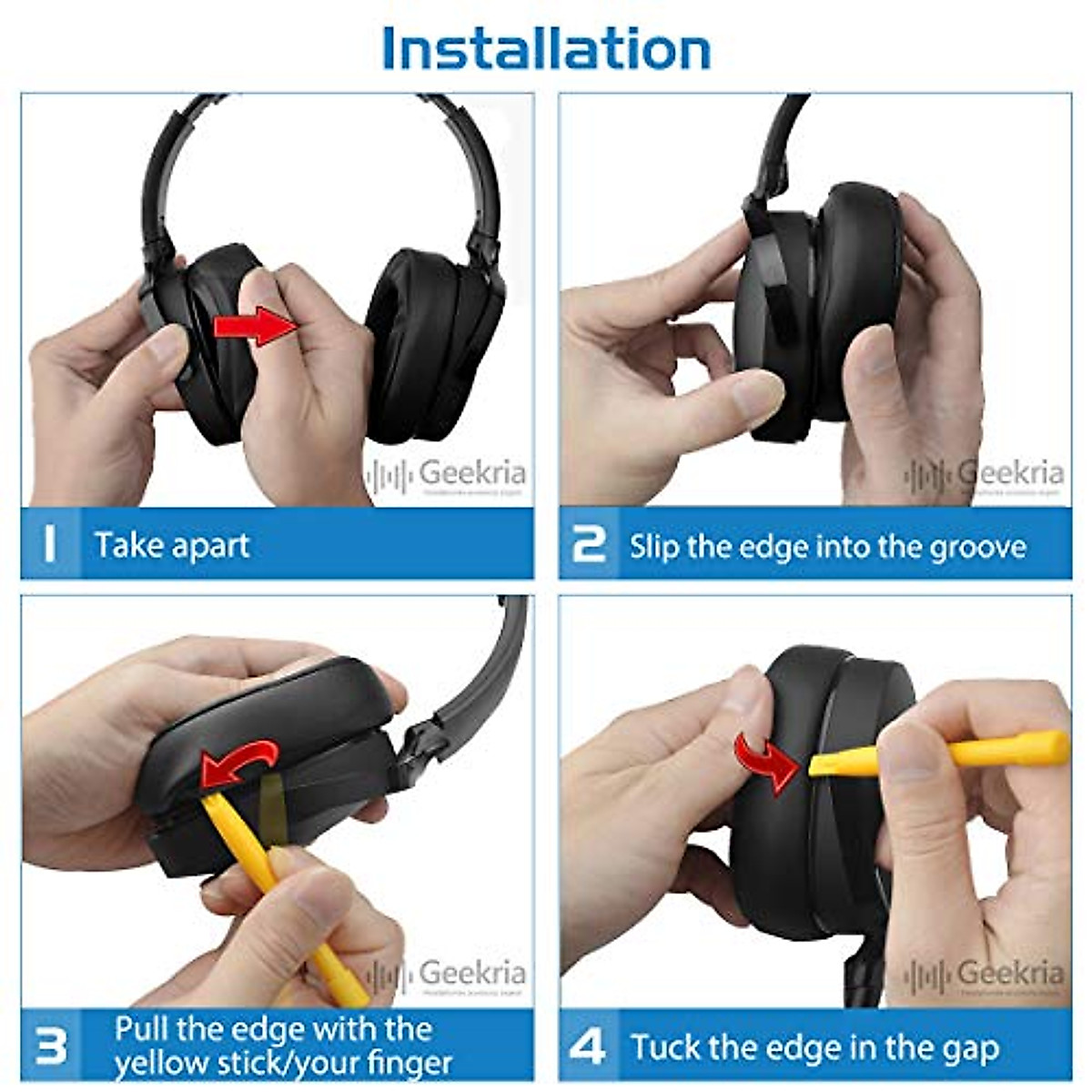 Geekria QuickFit Replacement Ear Pads for Skullcandy Crusher Wireless Crusher Evo Crusher ANC Hesh 3 Hesh EVO Hesh ANC Headphones Ear Cushions, Headset Earpads, Ear Cups Repair Parts (Black)