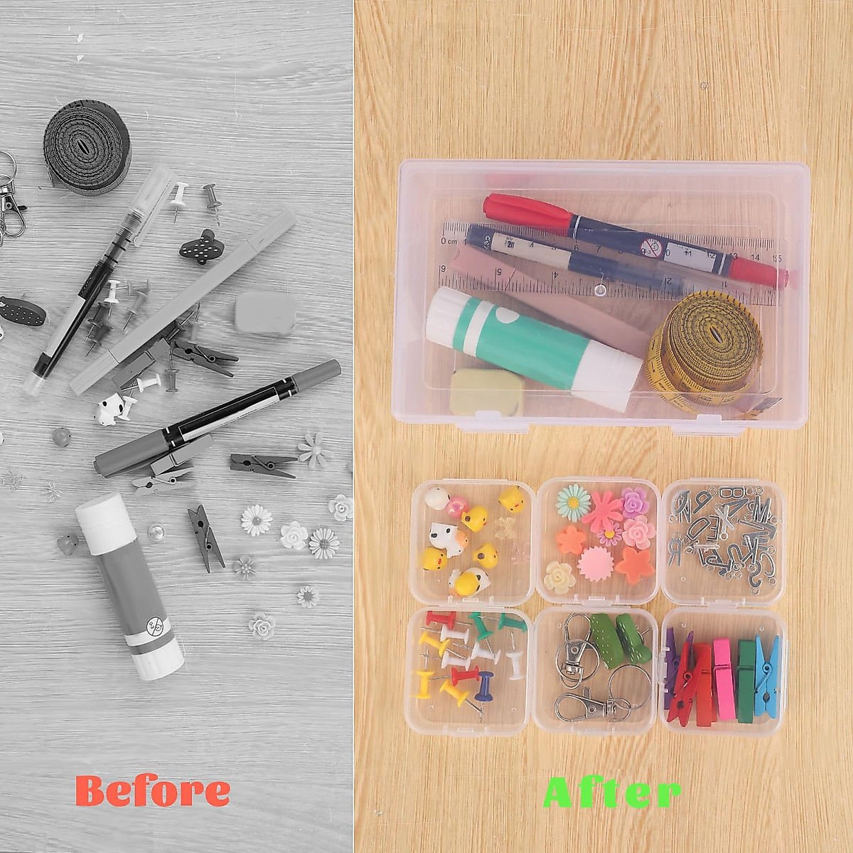 Small Clear Bead Storage Containers, Bead Organizers and Storage, 12 Pcs Mini Plastic Rectangle Cases Craft Storage with Hinged Lids for Nail DIY Craft Making Jewelry Screw, 2.17 x 2.17 x 0.79 Inch