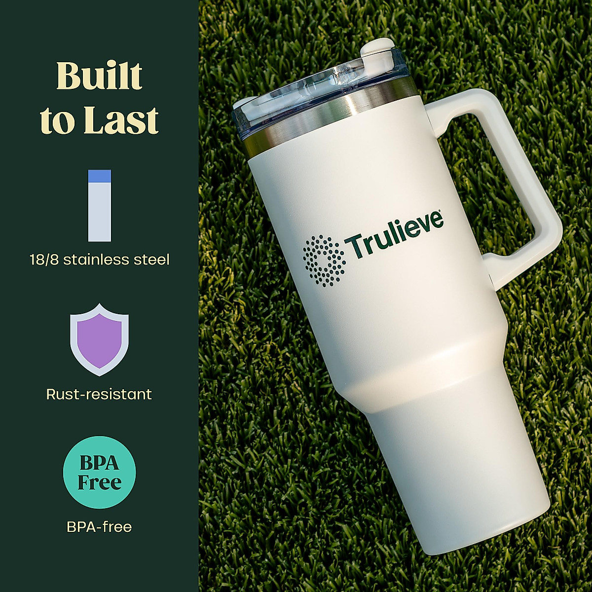 TRULIEVE 40oz Insulated Tumbler with Handle and Straw – Stainless Steel Travel Coffee Mug, Double-Wall Vacuum Cup for Hot & Cold Drinks, Spill-Resistant Lid, Large Capacity for Work, Gym & Commute