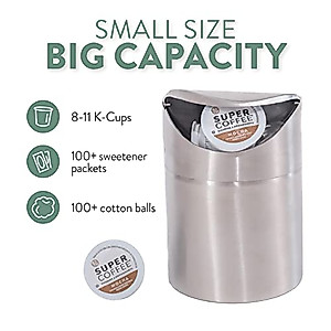 Estilo Mini Countertop Trash Can, Brushed Stainless Steel, Swing Top Lid Trash Bin 1.5 L / 0.40 Gallon, Silver Trash Can, Kitchen Countertop, Bedroom, Home Office, (EST0159)