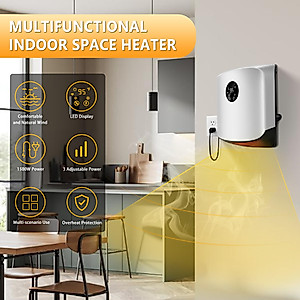 Space Heater for Indoor Use Wall Mounted with WIFI/Remote,1500W Portable Heater Fast Heating with Adjustable Thermostat,Quiet Heater for Bedroom/Living Room/Office