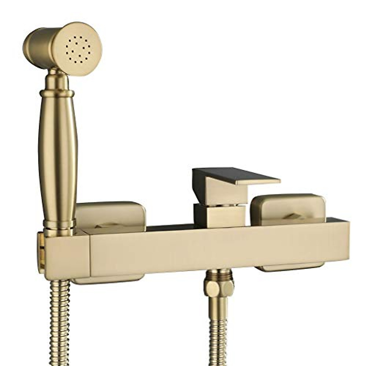 ifgswopq Tub Taps, Brass Hot and Cold Water Bidet Bathroom Hand Shower Bidet Toilet Sprayer Hygienic Shower Wall Mounted Bidet Tap Set with Booster Nozzle,Brushed Gold(A) ()