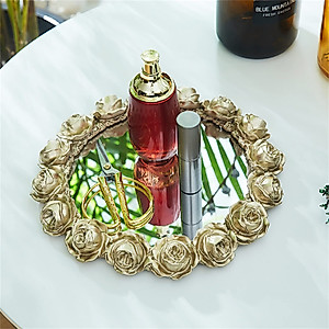 J56JIW2jjsim 1 Pcs Ins Style Retro Carved Resin Fruit Plate Mirror Tea Fruit Dessert Coffee Dessert Table Storage Tray with Rose Shape Side