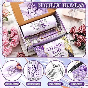 Funnymoom 7 Pcs Boss Gifts for Women Thank You Gifts Set Appreciation Gifts Stainless Tumbler Makeup Bag Birthday Marble Gift for Female Leader Mother Coworker Teacher(Light Purple)