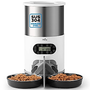 iPettie Automatic Pet Feeder for 2 Pets, 4.5L / 19.1cup Large Capacity, Stainless Steel Pet Food Dispenser with Portion Control, 1-4 Meals per Day, Two-Way Splitter, Double Bowl and Voice Recorder