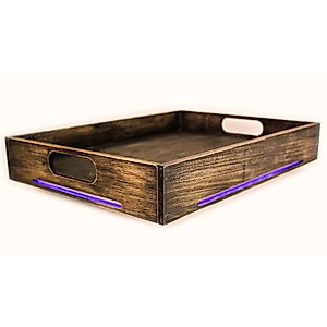 Hand-Made Custom Black Rustic Serving Tray with LED Lights Decorative Tray