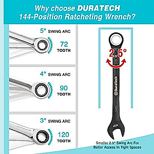 DURATECH Ratcheting Combination Wrench Set, 144-P, Double-Stacked Pawls, 8-Piece, SAE, 5/16'' to 3/4'', CR-V Steel, Black Chrome Plated, with Organizer Pouch