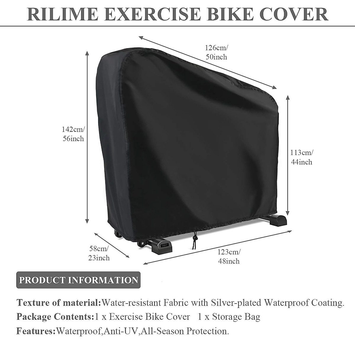 Rilime Exercise Bike Cover,Upright Cycling Peloton Cover Stationary Bike Covers Outdoor Storage Waterproof Dustproof Bicycle Cover Ideal for Indoor & Outdoor Fitness