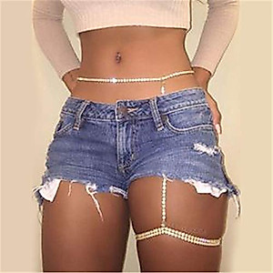 Blindery Sexy Thigh Chain Jewelry Gold Rhinestone Leg Jewelry Layered Bikini Body Jewelry Party Festival for Women and Girl