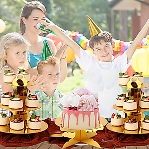 3-Tiered Cardboard Cupcake Stand,Golden Cupcake Stands, Party Cake Stand Tray, Easy Assemble Dessert Holder Paper Cupcake Stands for Party, Wedding, Afternoon Tea, Birthday (Set of 3)