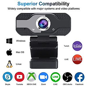GreenYellow Webcam for PC, USB Camera with Microphone Plug Play Built-in Mic Full Ultra HD 1080P Web Camera Video Cam Video Calling Conferencing Streaming for Desktop/Computer/Mac/Laptop/MacBook