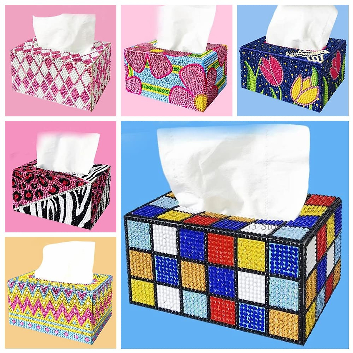 5D Diamond Painting Box Storage Containers,Diamond Painting Tissue Box Cover, Paper Facial Tissue for Bathroom Countertop Night Stand Kitchen Dining Table Bedroom Office Car (C,14.5x7.7x10.5cm)