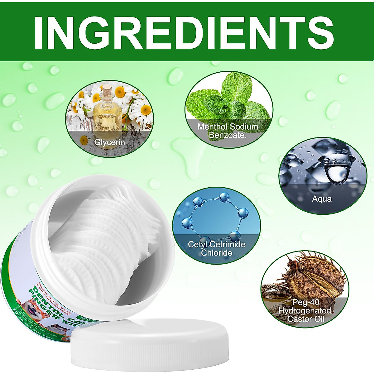 RSGRT Pet Teeth Cleaning Wipes for Dogs & Cats, Finger Dog Dental Wipes, Breath Freshener Dog Teeth Cleaning Wipes, Dog Tooth Brushing Kit Help Wipe Away Plaque & Tartar (50pcs)