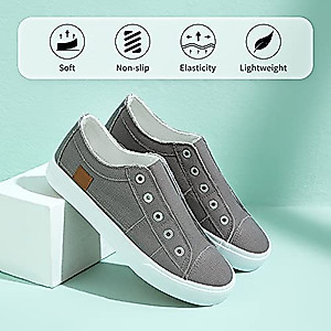 Women's Slip on Shoes Non Slip Canvas Shoes Fashion Canvas Sneakers Low Top Casual Shoes（Grey-US9）
