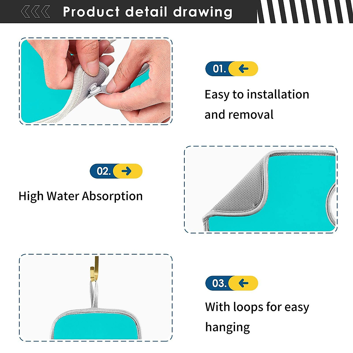 UMIRIKO Teal Kitchen Faucet Absorbent Mat, 2 Pack Sink Splash Guard, Sink Faucet Mat for Kitchen Bathroom 23.6''x5.5'' Teal