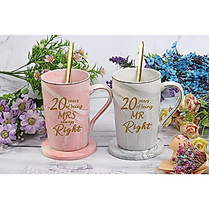 Toshiy 20th Wedding Anniversary Mugs 20 years Anniversary Mugs 20th Wedding Anniversary Mugs for Wife Him Couple Husband Parents 20 Years Mr Right Mrs Always Right Coffee Mugs 14 Ounce Gift Box Set