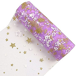 Yuanchuan Golden Star Glitter Tulle Rolls 6 inch x 10 Yards (30 feet) Tulle Rolls Spool Fabric Tutu for DIY Skirts Wedding Gift Wrap Sewing Crafting Bow Bridal Decorations Birthday Party (Purple)