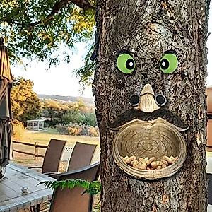 GARTOL Tree Face Birdfeeder - Old Man with Glowing Eyes in Dark Outdoor Tree Hugger Sculpture - Whimsical Garden Decoration and Wild Birdfeeder, Garden Peeker Yard Art