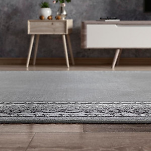 Antep Rugs Alfombras Bordered Modern 5x7 Non-Slip (Non-Skid) Low Pile Rubber Backing Indoor Area Rug (Gray, 5' x 7')