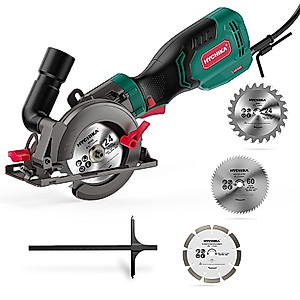 Electric Circular Saw, HYCHIKA 6.2A Mini Circular Saw with 3 Blades(4-1/2”), Compact Hand Saw Max Cutting Depth 1-7/8'' (90°), Rubber Handle, 10 Feet Cord, fit for Wood Soft Metal Tile Plastic Cuts