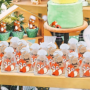 Elecrainbow 60 Pack Fox Party Favors Include 20 Fox Keychains, 20 Thank You Tags, 20 Gift Bags for Woodland Party, Camp Baby Shower, Stay Clever Themed Kids Birthday, Wild ONE First Birthday