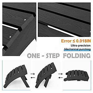 MXIMU Folding Adirondack Ottoman, Plastic Adirondack Footstool, Premium All Weather Ottoman for Adirondack Chairs, Wide Use in Backyard, Garden, Lawn, Porch, Poolside (Black)