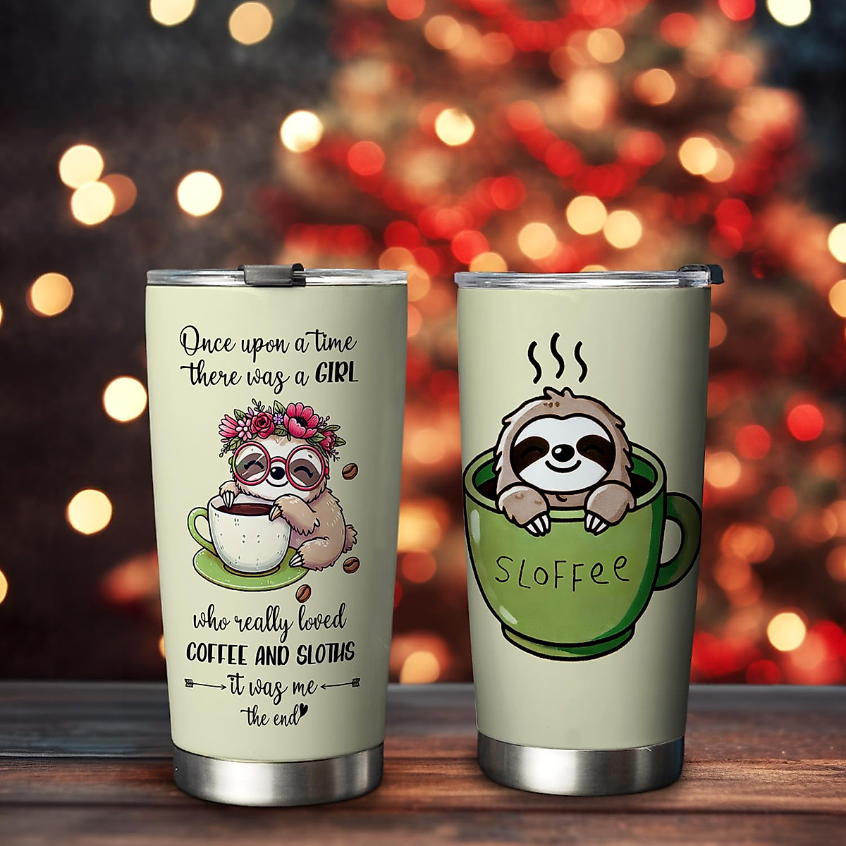 20oz Sloffee Sloth Tumbler, Gifts for Sloth Lovers, Coffee Thermos for Women, Stainless Steel Double Wall Vacuum Insulated Coffee Mug, Travel Cup with Lid