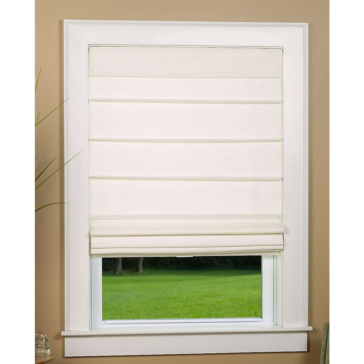 Green Mountain Vista Linen Style Fabric Cordless Roman Shade Room Darkening Roman Shade for Windows - Thermal Backed Insulated Roman Shade (Alabaster, 27" Wide x 64" Long)