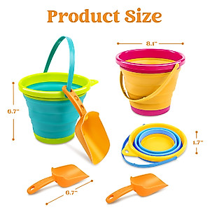 JOYIN 3 Packs Foldable Pail Bucket with Shovels & Mesh Bag, Collapsible Buckets Multi Purpose for Beach, Camping Gear, Beach Party, Fishing, and Fun Summer Activities (Yellow/Blue/Green)