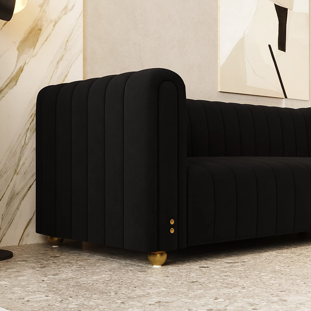 STORFENBOR 81" Black Velvet Sofa Mid Century Modern Couch for 3 Person Chesterfield Tufted Velvet Couches for Living Room Apartment Bedroom Office