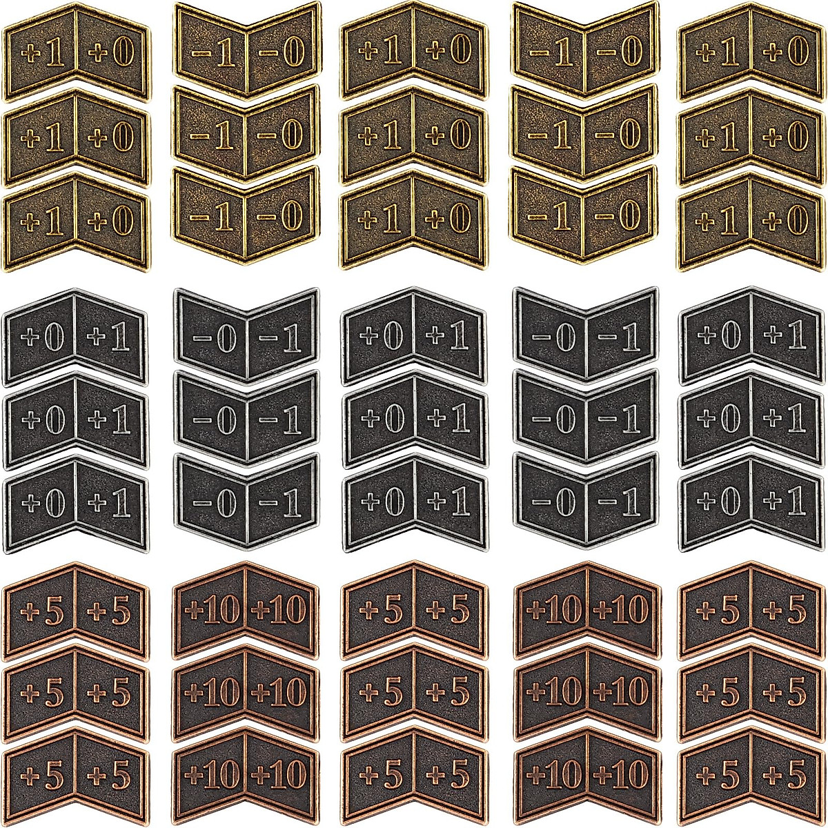 45 Pieces Antique Metal Buff Counter Tokens Magic The Gathering Token Creature Stats or Loyalty Counters for MTG CCG Card Gaming Accessories with Velvet Bag