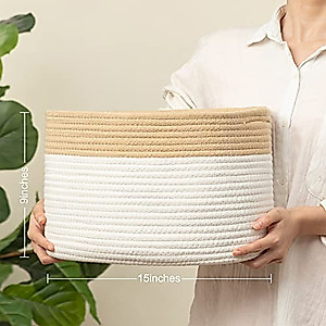 UBBCARE Set of 2 Cotton Rope Storage Baskets for shelves-15 in x 10 in x 9 in, Foldable Woven Storage Basket for Organizing,Decorative Cube Storage Bins with handles for Living Room
