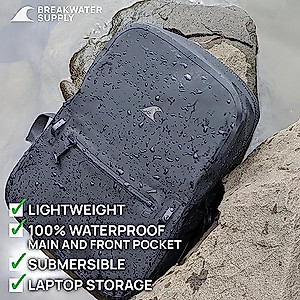 Breakwater Supply™ Fogland Lite Small Waterproof Submersible Backpack with Laptop Sleeve & Airtight Zippers for Outdoors, Surfing, Kayaking, Hiking, Cycling, Unisex TPU Dry Bag (Stealth Black, 15L)