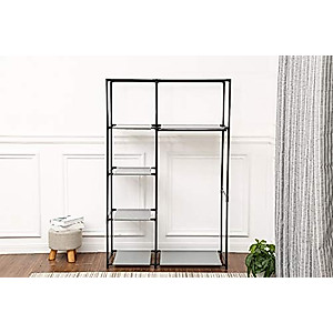 JEROAL Closet Wardrobe Portable Clothes Storage Organizer with Multi-Tier Shelves and Dustproof Non-Woven Fabric Cover, 41.73x17.72x65.35 in(WxDxH) (Black)