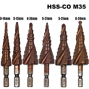 HSS-CO M35 Step Drill Bits Cut Tool， Step Drill for DIY Woodworking, Plastic Wood 5-27mm