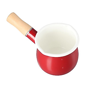 500ML Home Enamel Milk Pan With Wooden Handle, Small Enamel Saucepan Butter Warmer Cookware Pan Sauce Pan Kitchen Tool