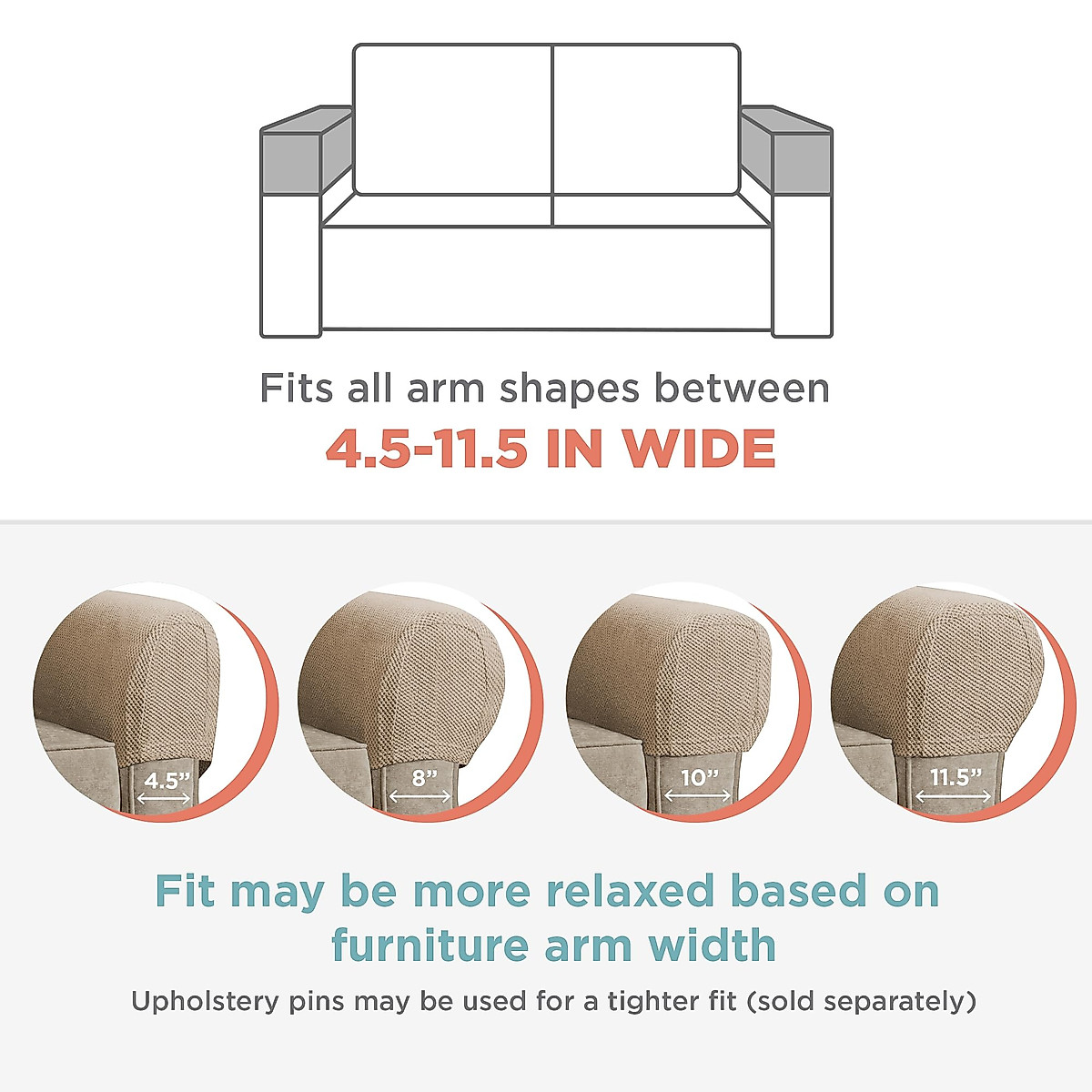 Zenna Home Pixel 2-Piece Stretch Furniture Arm Covers Armrest Protectors, Sand