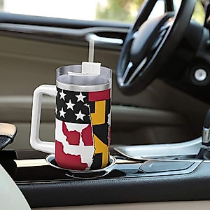 HULIBIN Abstract Maryland State Flag MAP02 Print Double Deck Stainless Steel Travel Coffee Cup With Lid 40 Oz Ice Bully Cup