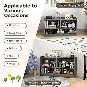 MEDIMALL 5 Cube Kids Toy Storage Organizer, 2-Tier Wooden Storage Cabinet Rack for Books Toys, Open Bookshelf Display Cabinet for Kids Room Playroom School Classroom