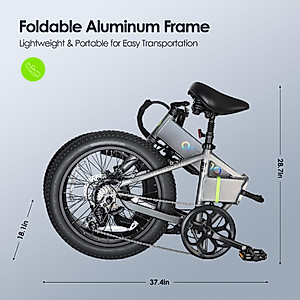 Oraimo 750W-1000W Electric Bike for Adults, 557Wh UL-Listed Hidden Battery Up to 45 Miles, 3A Fast Charge, 20" Fat Tire Folding E-Bike, Shimano 7 Speed, LCD Display, Optical Flare