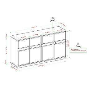 Walker Edison Alden Versatile 4 Door Framed-Storage-Sideboard, 62 Inch, Birch