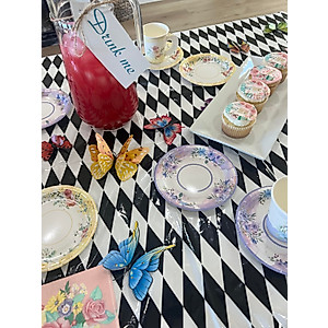 3pcs Black White Checkered Tablecloths, Rectangle Plastic Gingham Table Cover 54x108in for Halloween Harlequin Collection Wonderland Party Tea Party Supplies for Camping Picnic Wedding Birthday Party